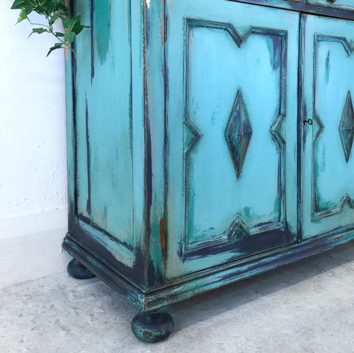 SOLD ~ Bohemian Copper Cupboard. Hand Painted Drinks Cabinet. Teal ...
