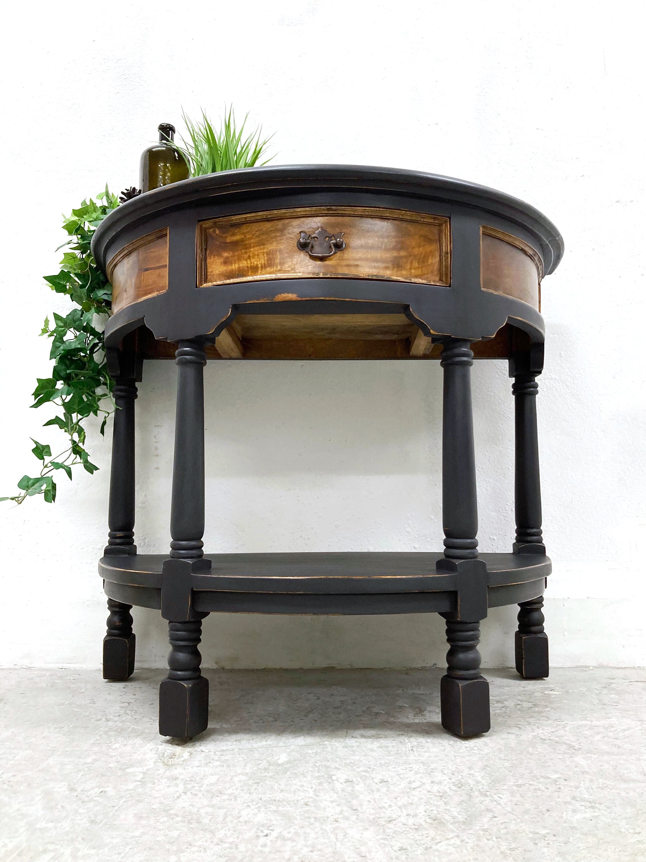 SOLD Console Table. Half Moon Console Table. Hand Painted Black Entrance Table. Hallway Console ...