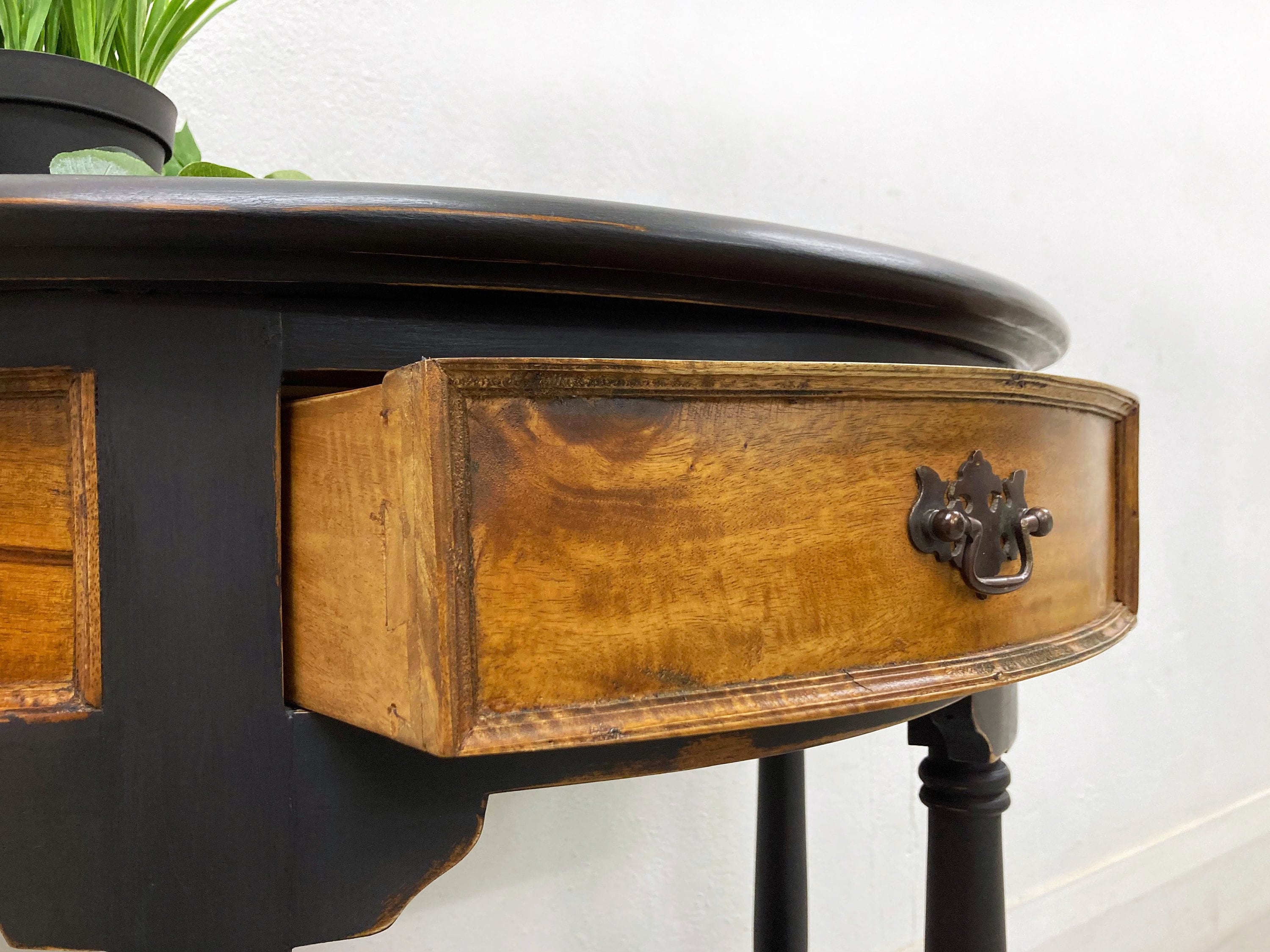 SOLD Console Table. Half Moon Console Table. Hand Painted Black Entrance Table. Hallway Console ...