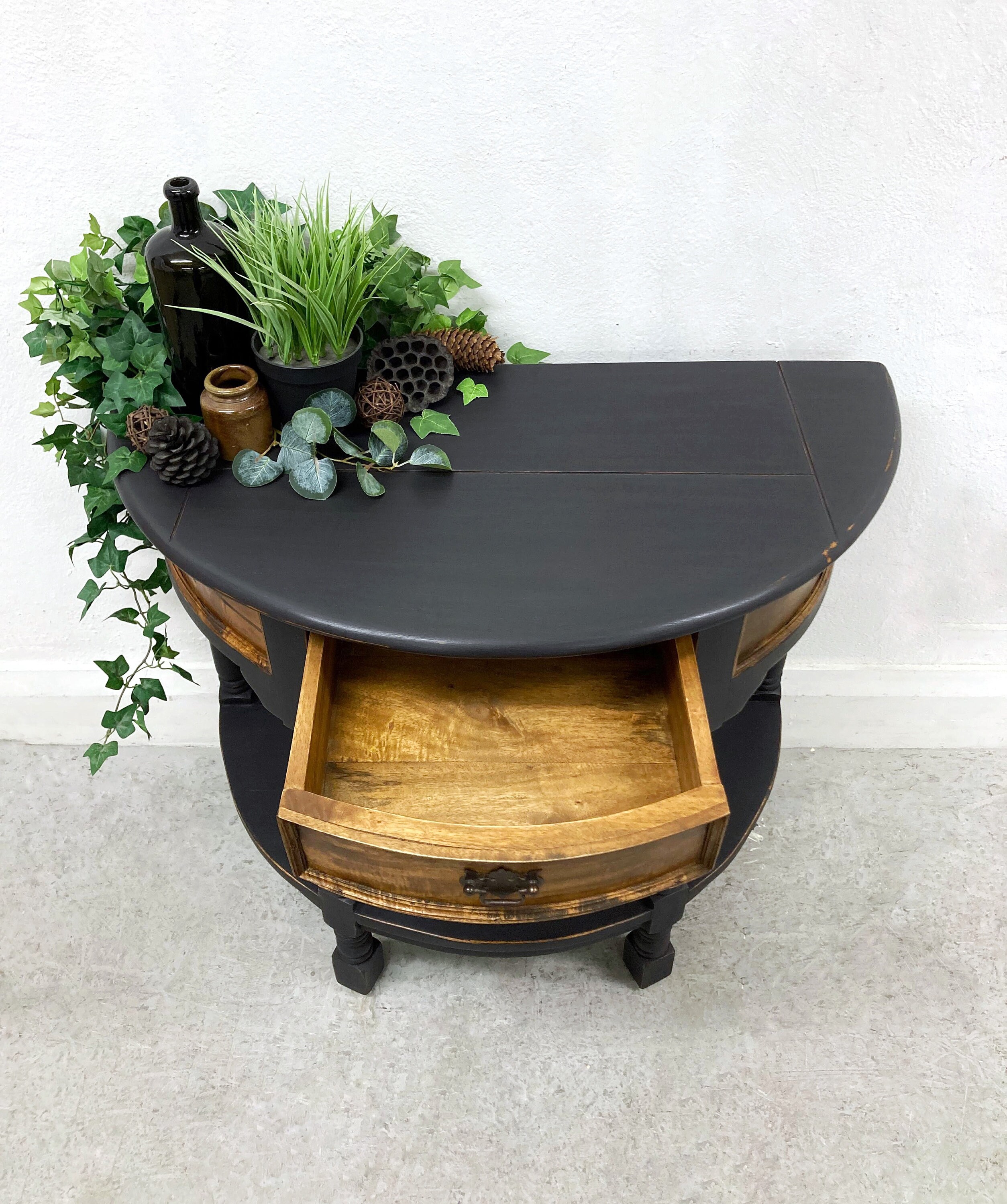 SOLD Console Table. Half Moon Console Table. Hand Painted Black ...