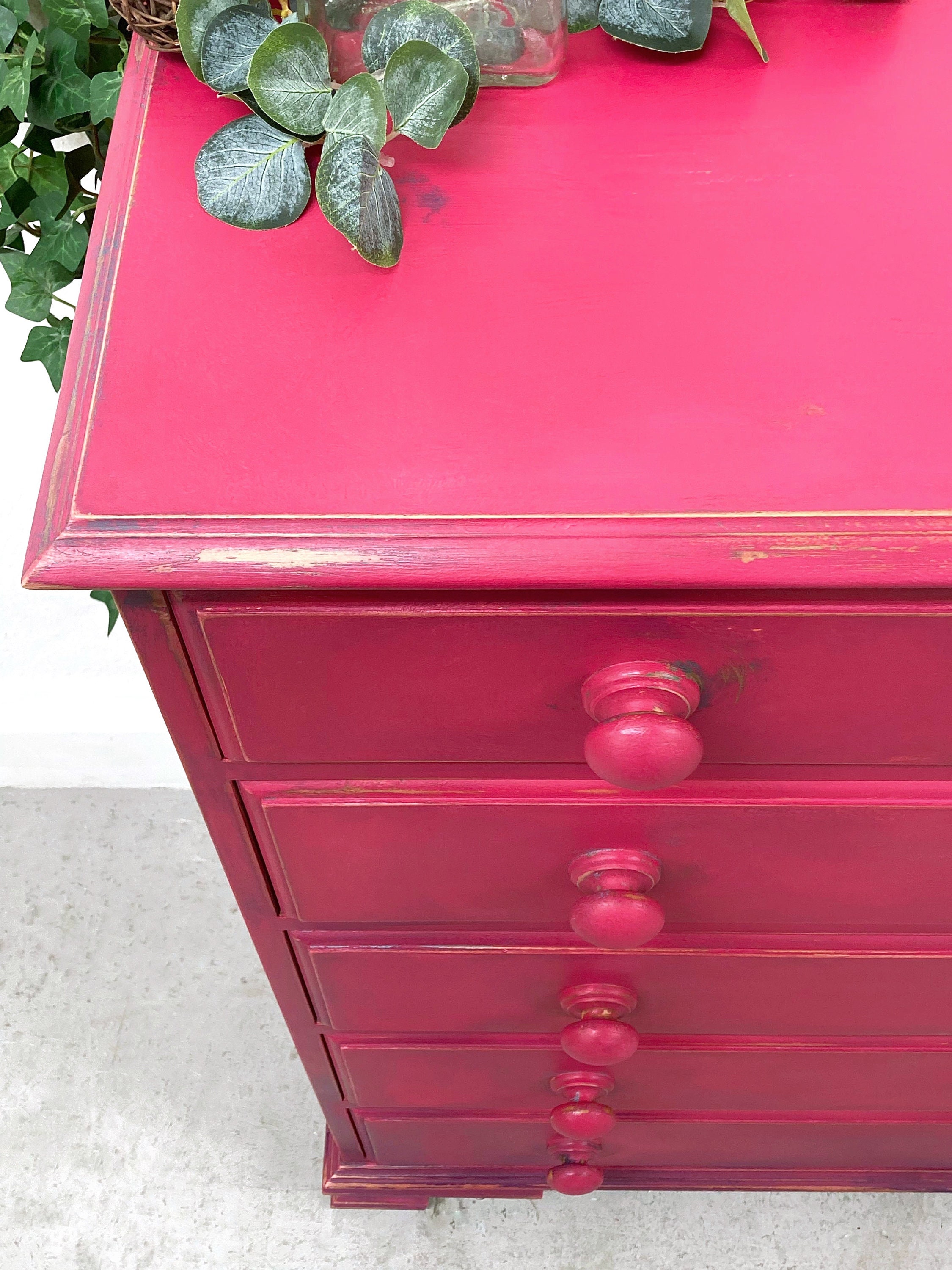 SOLD Scartop Chest of 6 Drawers. Bohemian and Eclectic Pink Drawers ...