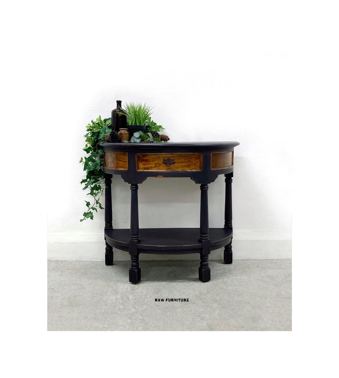 SOLD Console Table. Half Moon Console Table. Hand Painted Black ...
