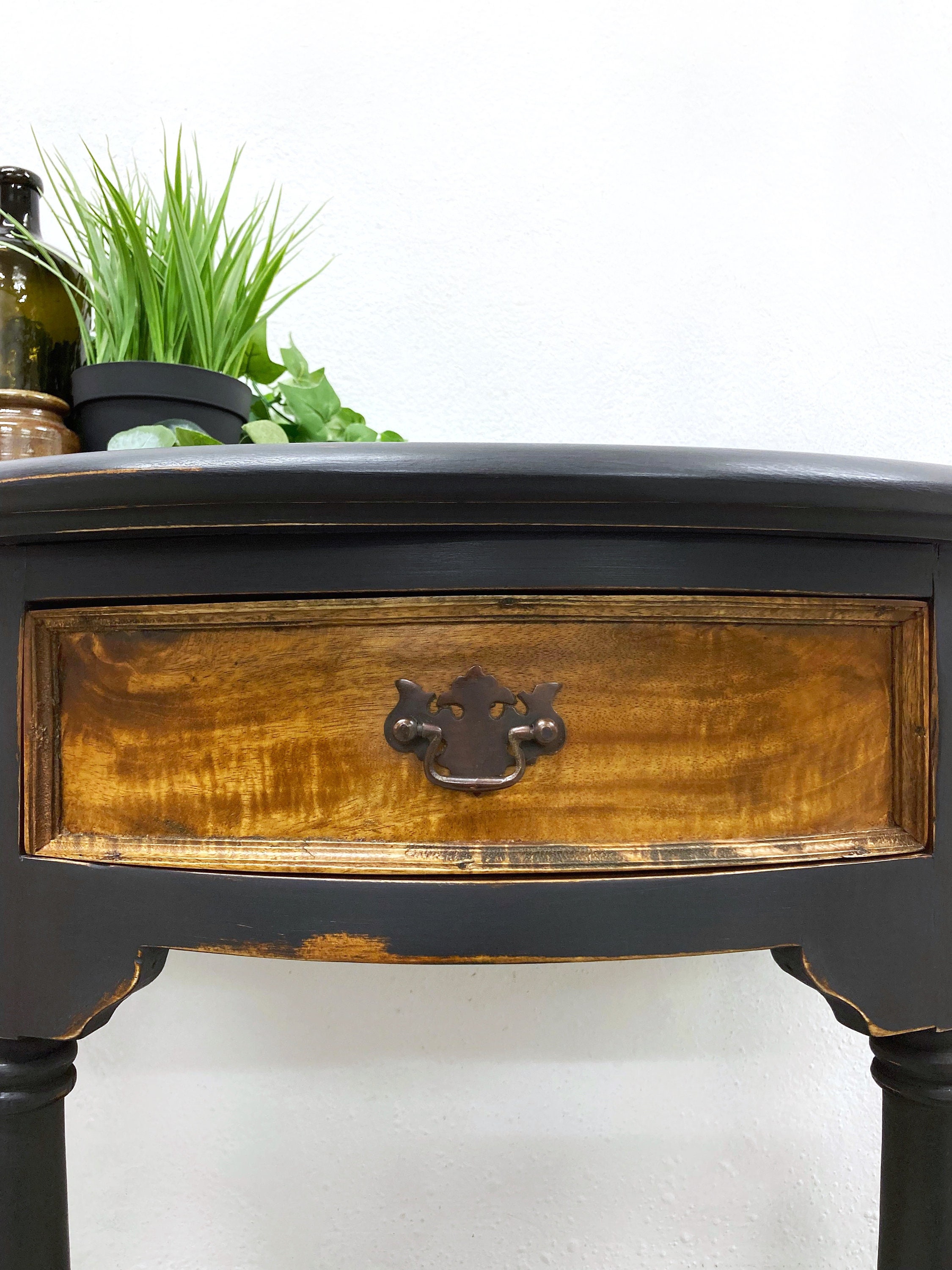 SOLD Console Table. Half Moon Console Table. Hand Painted Black Entrance Table. Hallway Console ...