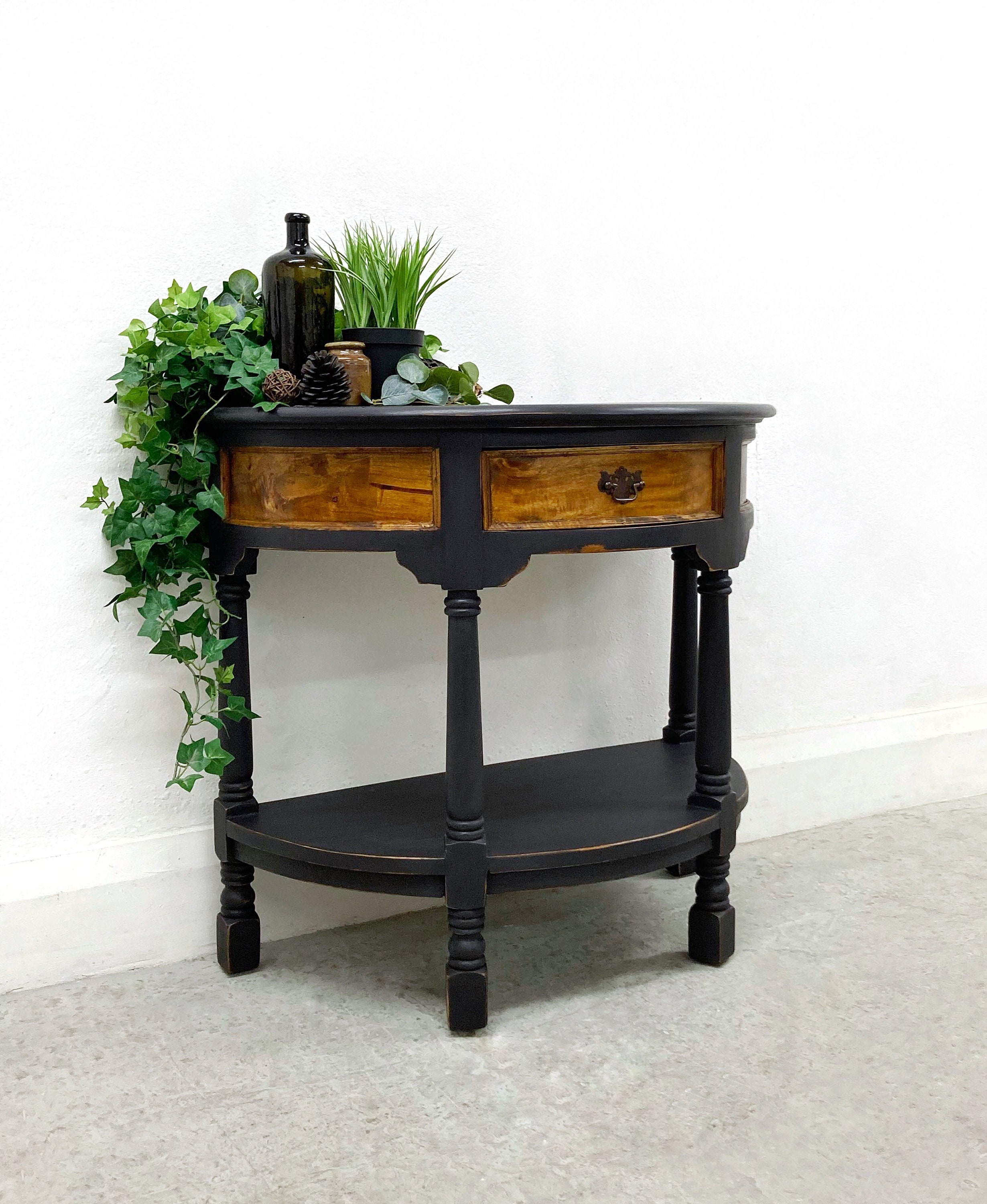 SOLD Console Table. Half Moon Console Table. Hand Painted Black Entrance Table. Hallway Console ...