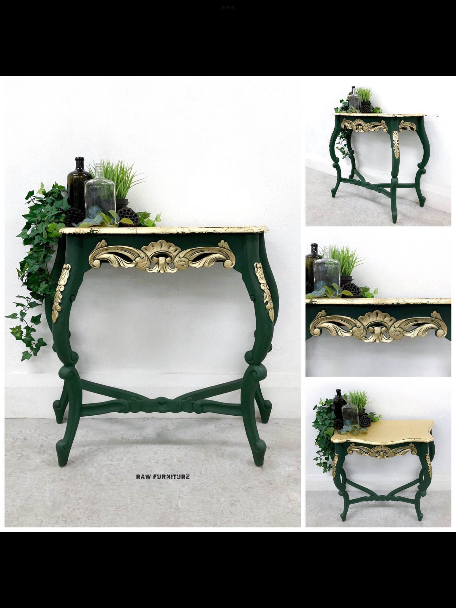 Vintage Console Table. Hand Painted Hallway Table. Green and Gold. Home ...
