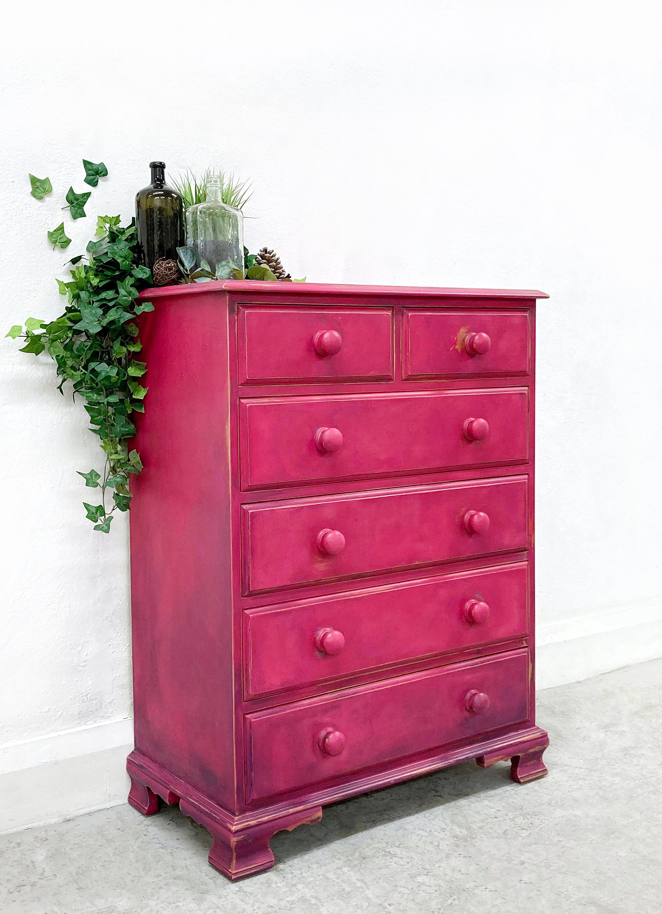 SOLD Scartop Chest of 6 Drawers. Bohemian and Eclectic Pink Drawers ...