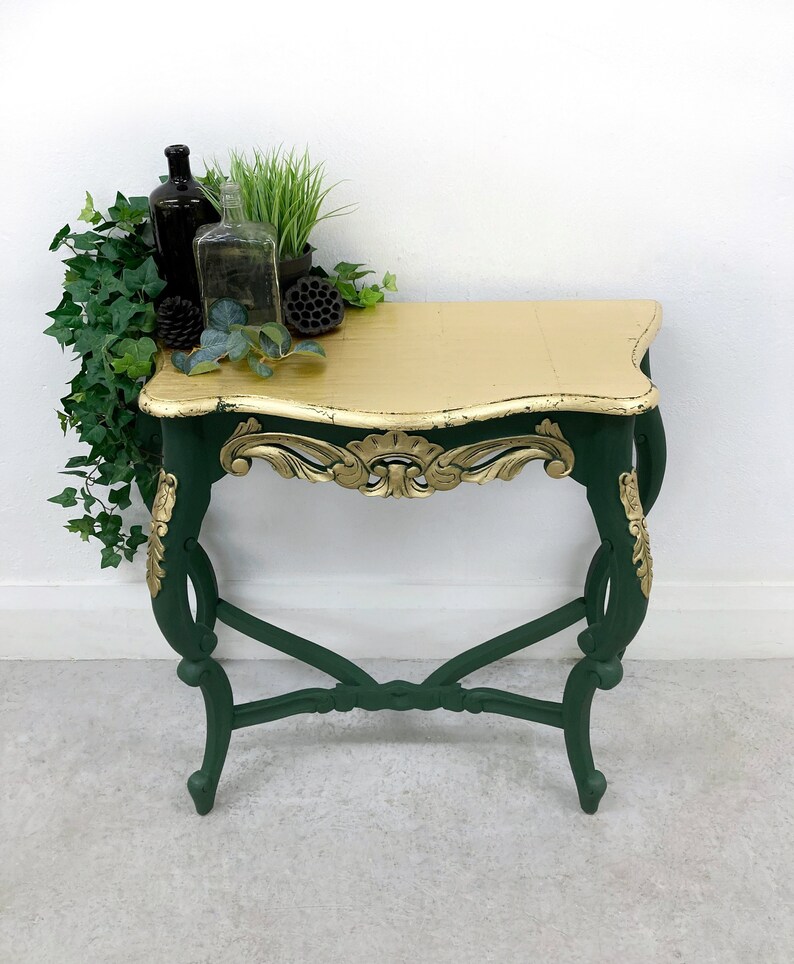 Vintage Console Table. Hand Painted Hallway Table. Green and Gold. Home ...