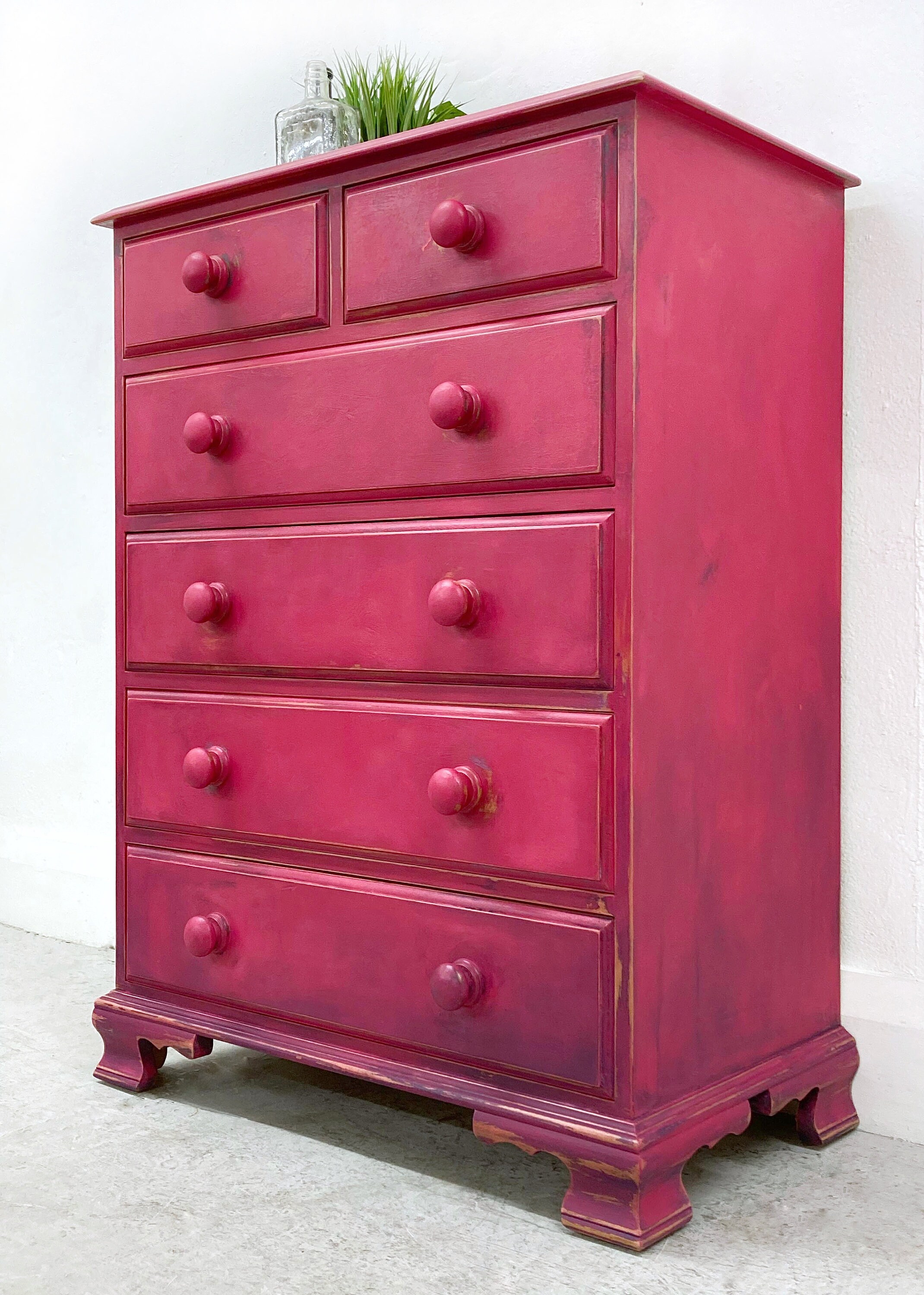 SOLD Scartop Chest of 6 Drawers. Bohemian and Eclectic Pink Drawers ...