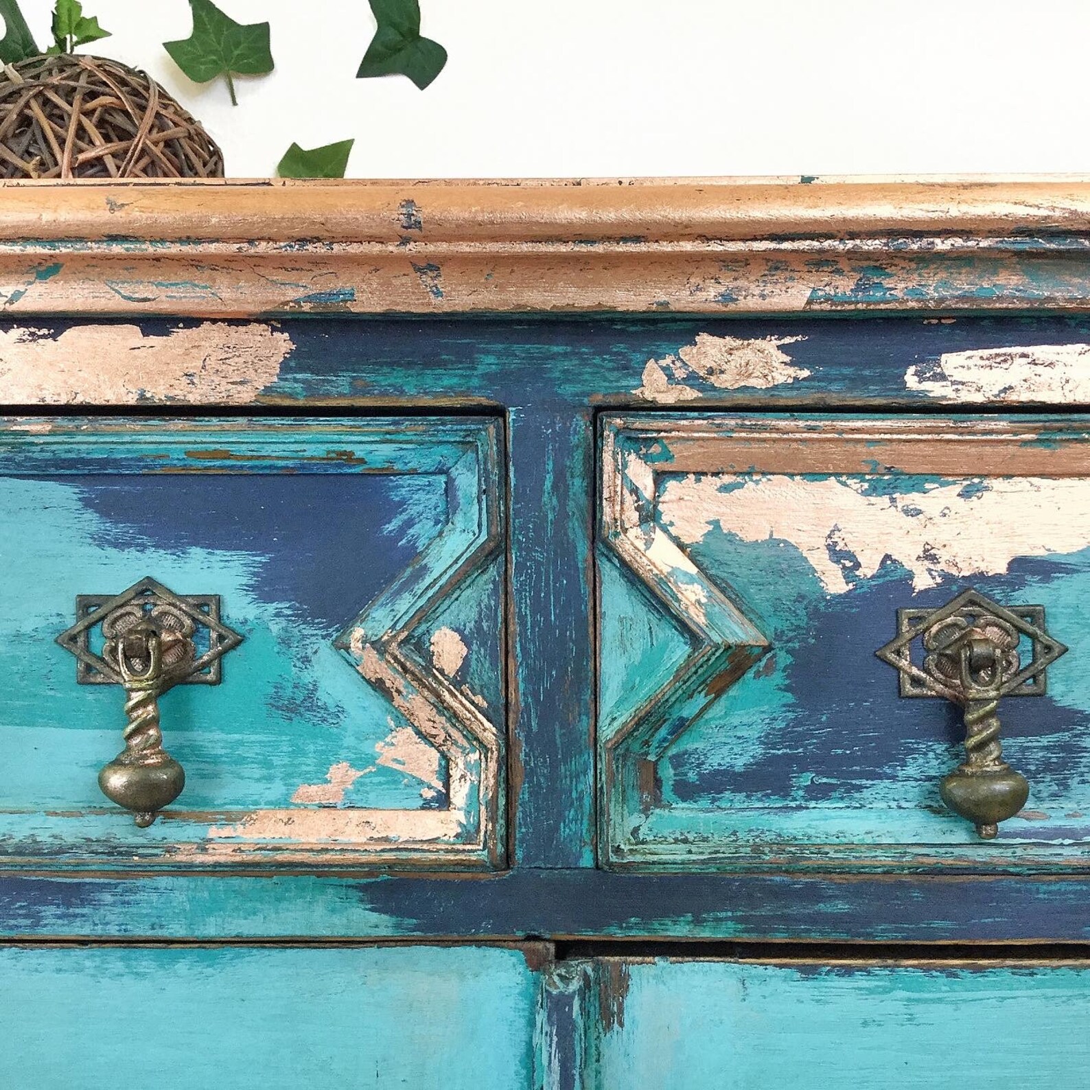 SOLD ~ Bohemian Copper Cupboard. Hand Painted Drinks Cabinet. Teal ...