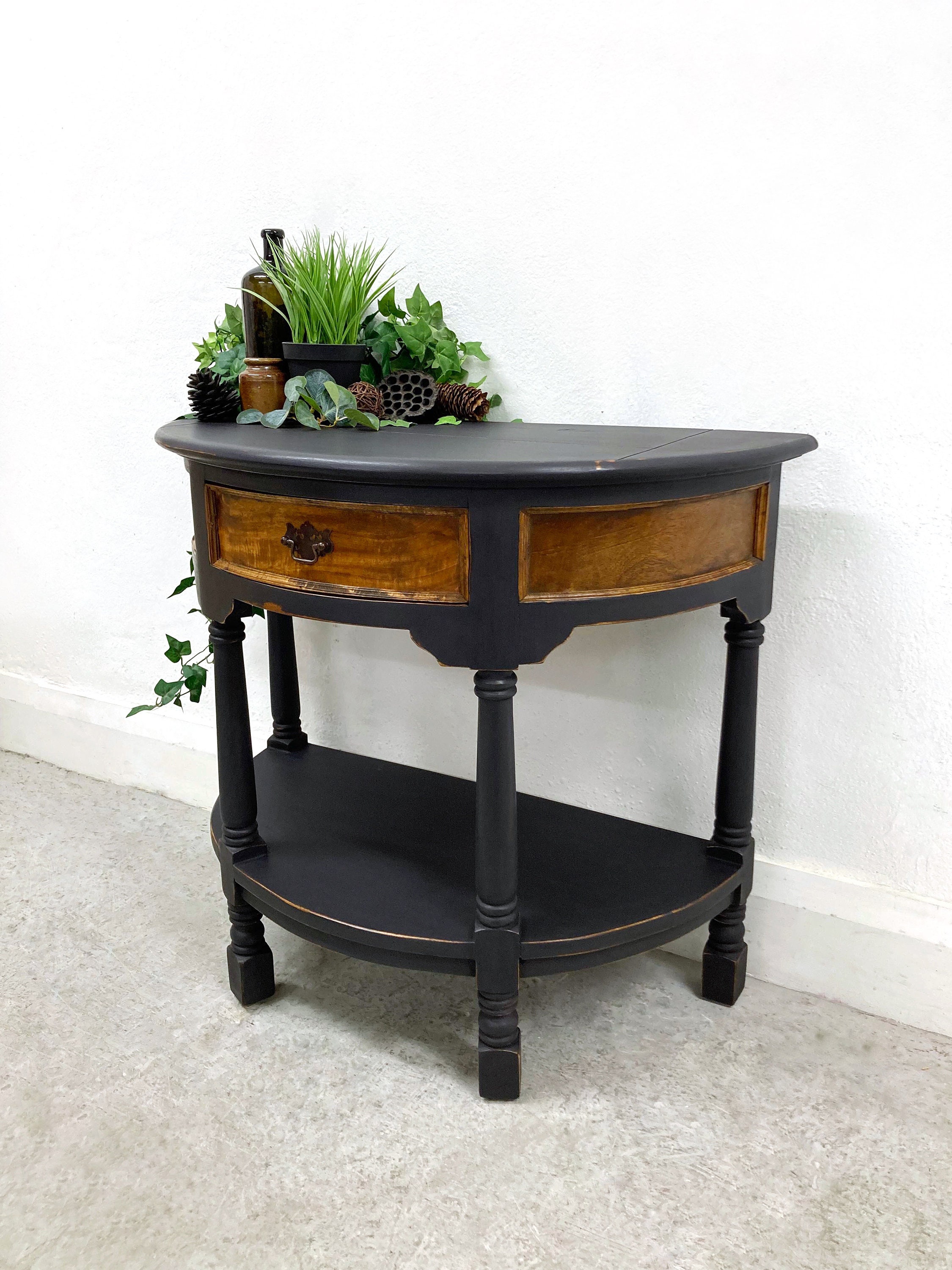 SOLD Console Table. Half Moon Console Table. Hand Painted Black ...