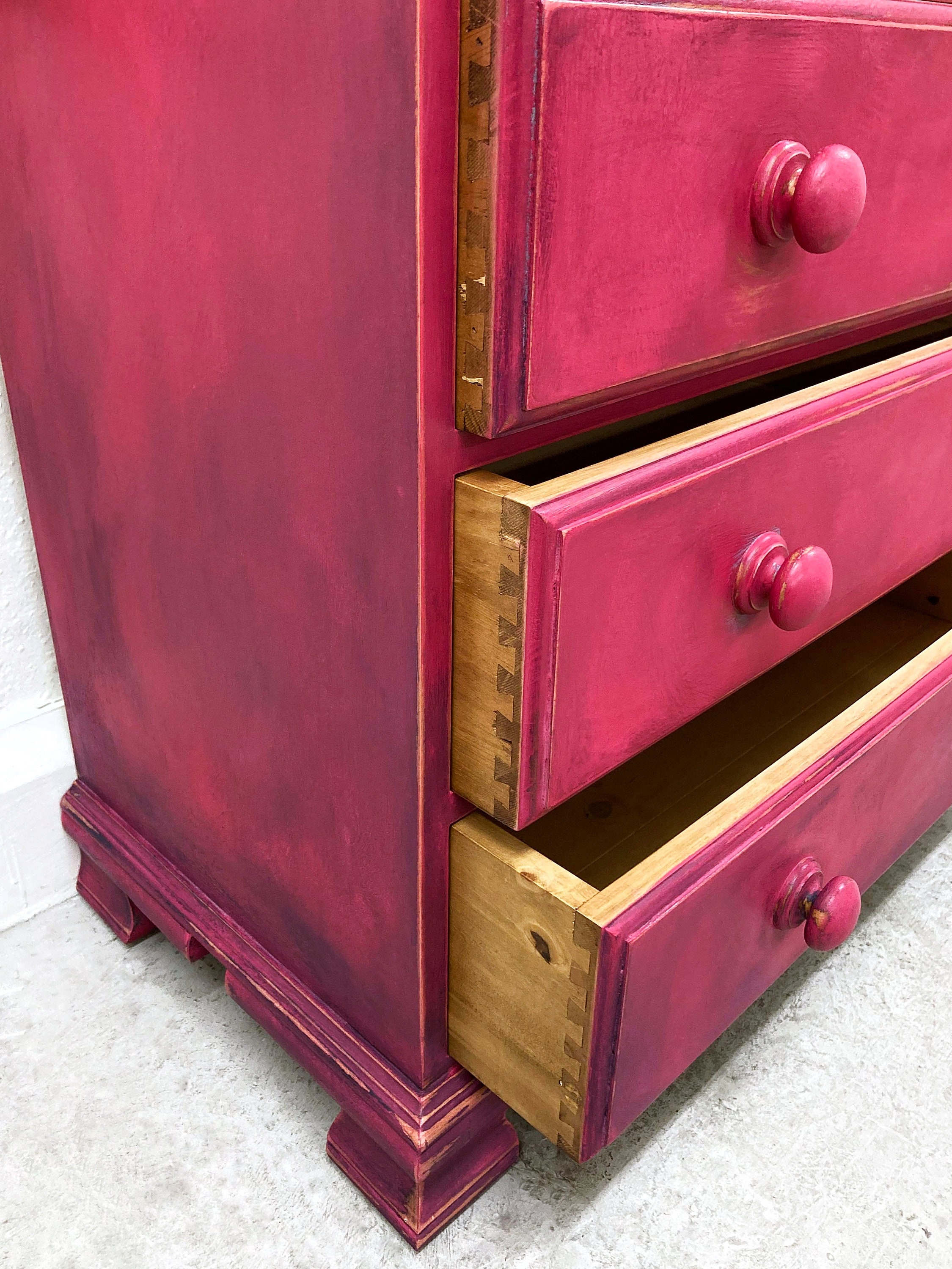 SOLD Scartop Chest of 6 Drawers. Bohemian and Eclectic Pink Drawers ...