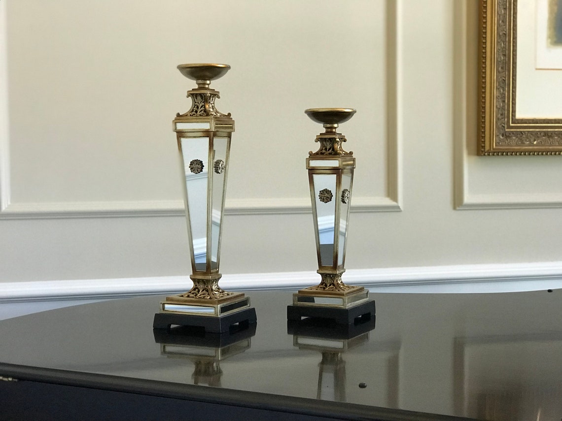 Mirrored Pillar Candleholders - Etsy