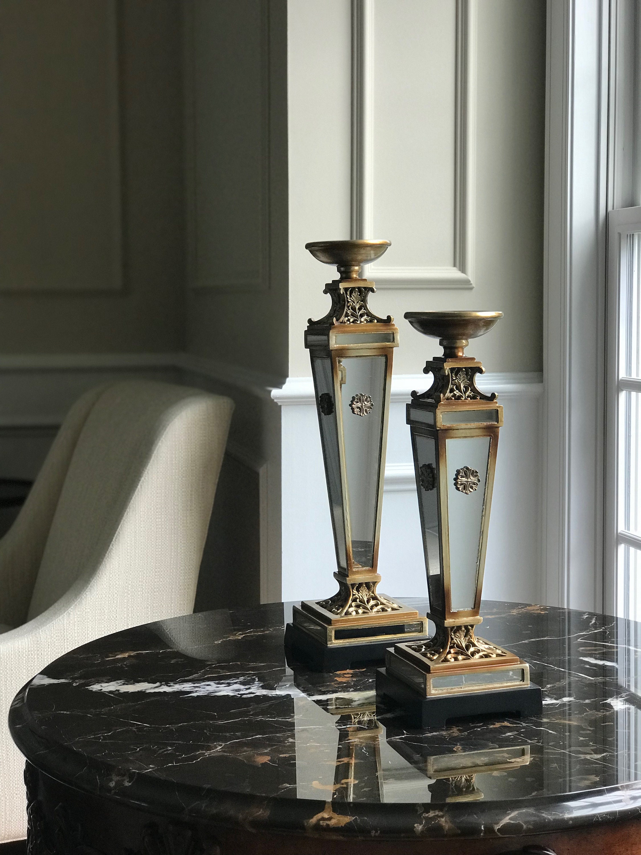 Mirrored Pillar Candleholders - Etsy