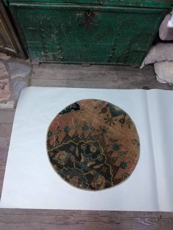 Vintage Round Rug 60cm/ft.2 Round Small Rug Vintage Rug Oushak - Etsy