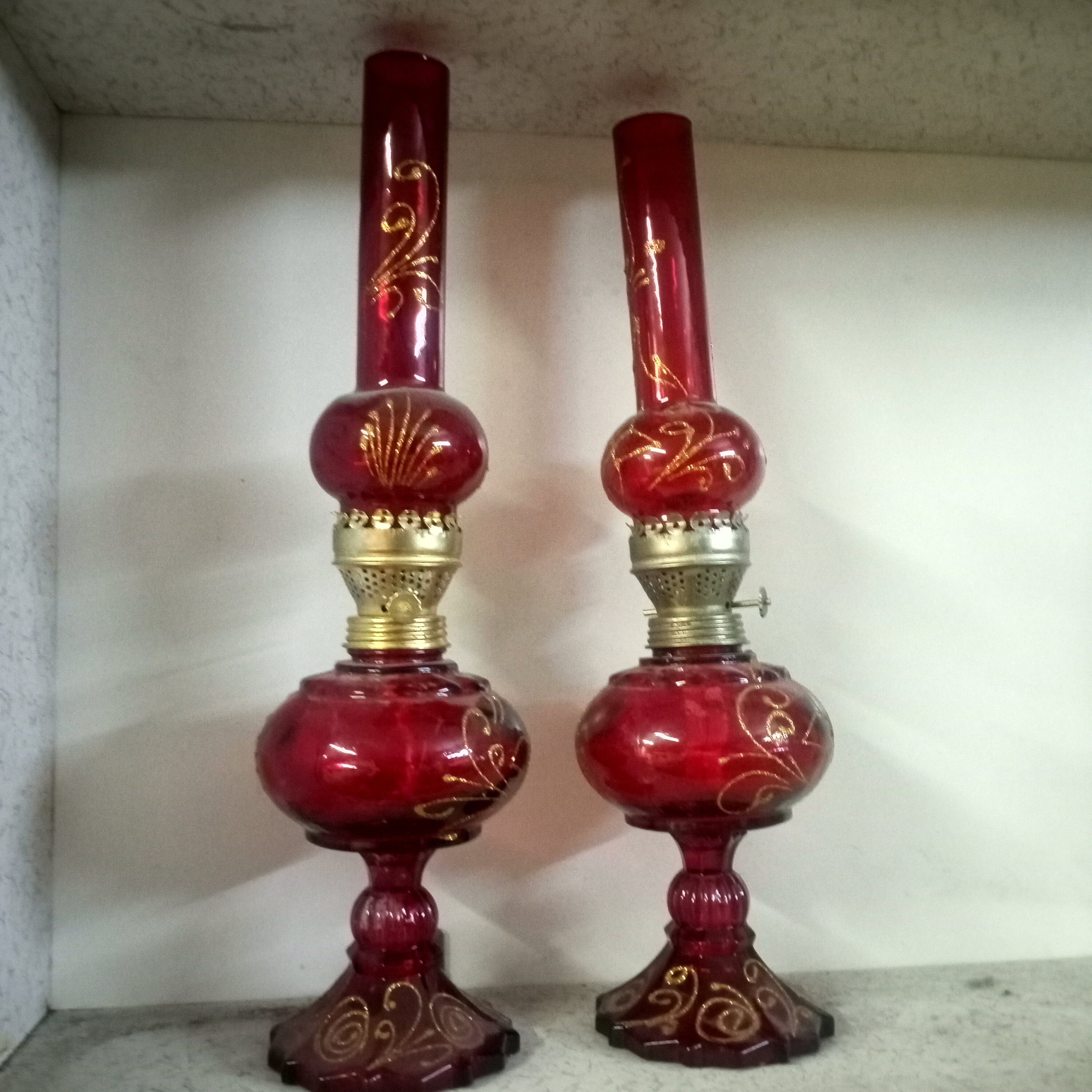 4412cm Twin Antique Glass Oil Lamp Decorative Red Glass - Etsy