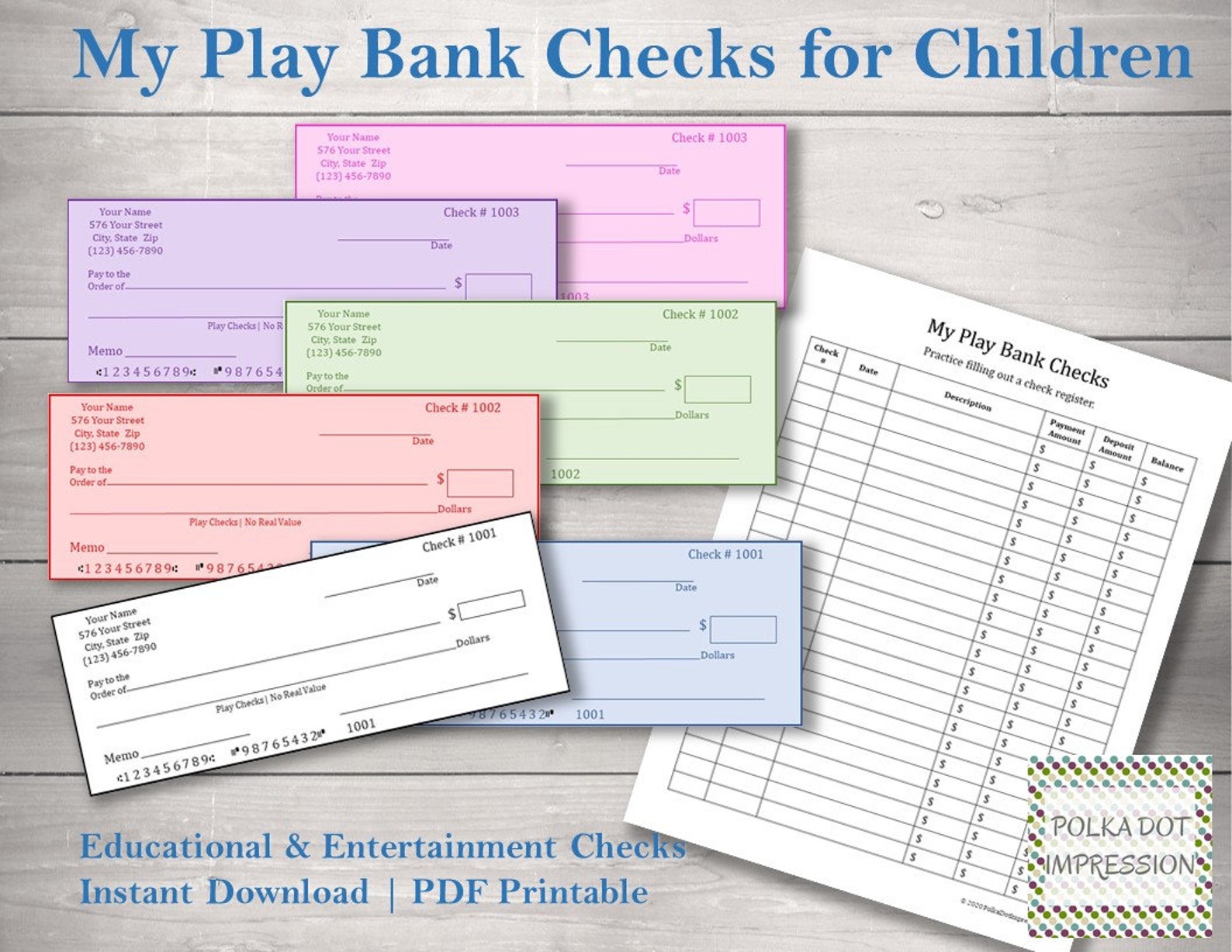 My Play Bank Checks for Children Educational Play Bank Checks Play ...