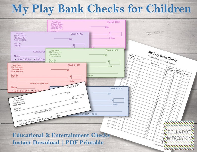 My Play Bank Checks for Children Pretend Play Checks for - Etsy