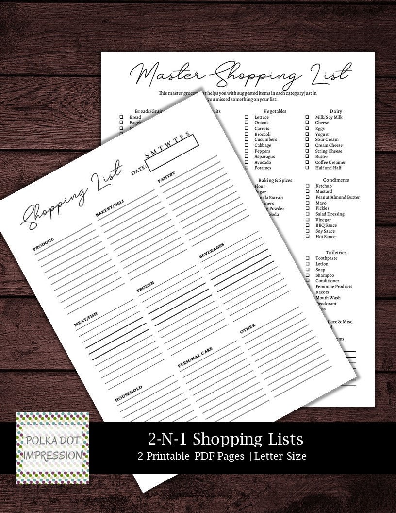 2-N-1 Grocery Lists, Master Shopping List, Sort Your Groceries ...