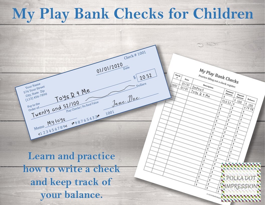 My Play Bank Checks for Children Educational Play Bank Checks Play ...