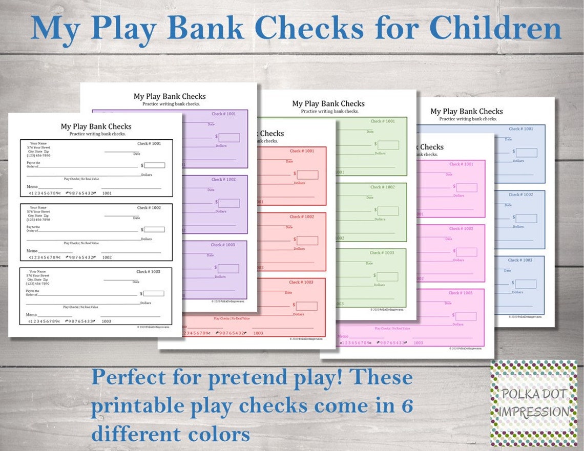 My Play Bank Checks for Children Educational Play Bank Checks Play ...