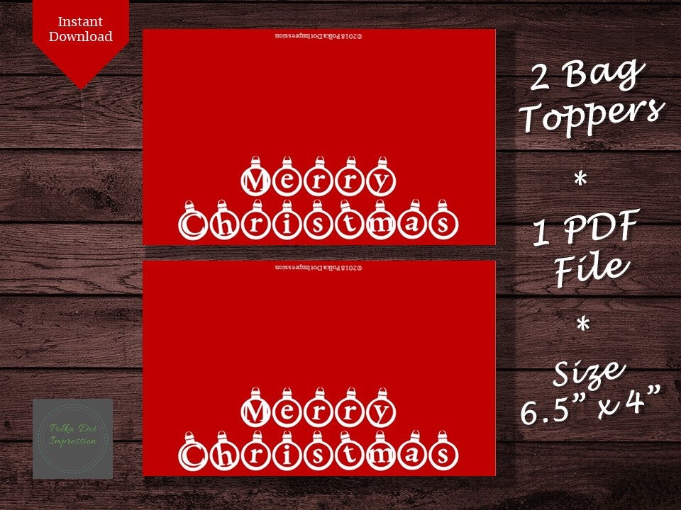 Merry Christmas Red Bag Toppers, DIY Printable Bag Toppers, Sandwich ...