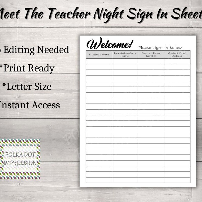 Parent Sign Out Sheet - Etsy