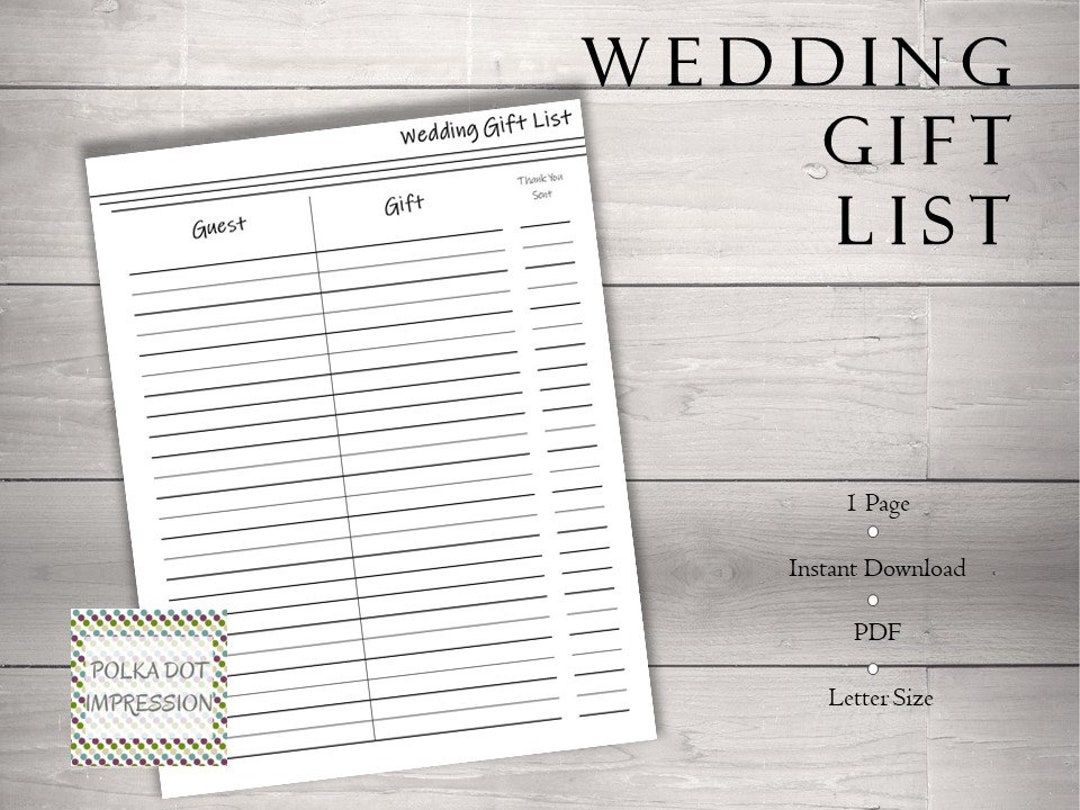 Wedding Gift List | Printable Gift List | Wedding Gift Management ...