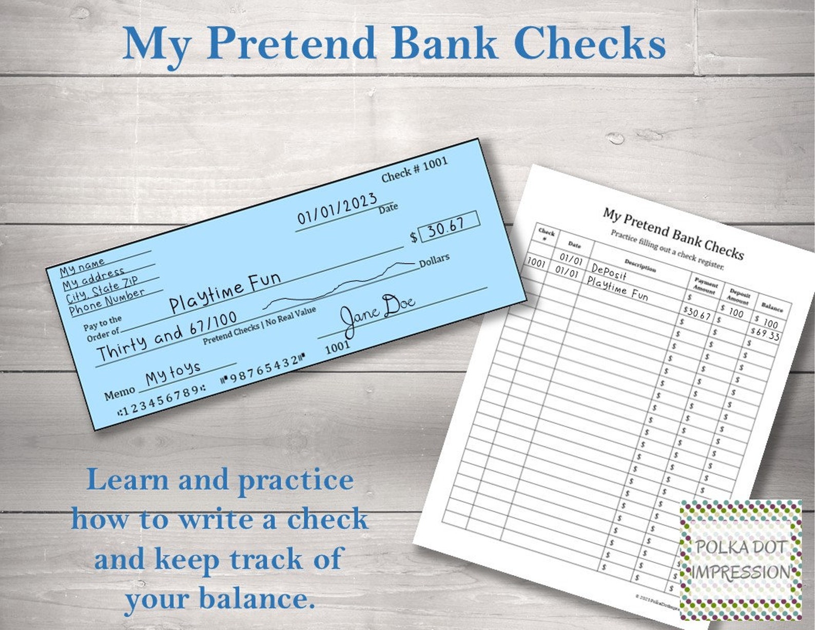 My Pretend Bank Checks | Pretend Play Checks for Kids | Play Check With ...