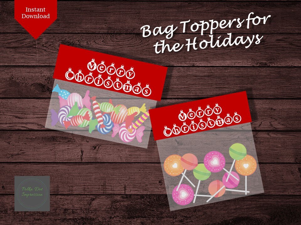 Merry Christmas Red Bag Toppers, DIY Printable Bag Toppers, Sandwich ...