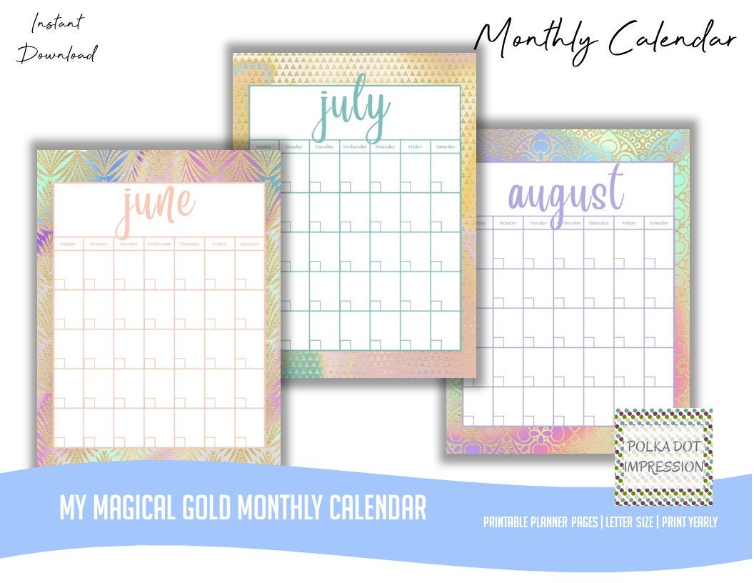 My Monthly Gold Calendar Wall Calendar Print This Calendar Yearly 2023 ...