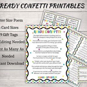 Confetti Printables for First Day of School, Back to School, Poem Cards ...