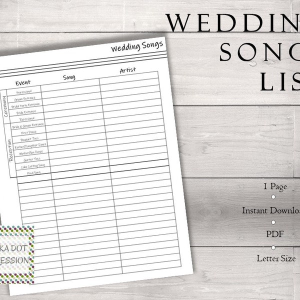 Wedding Song Checklist - Etsy