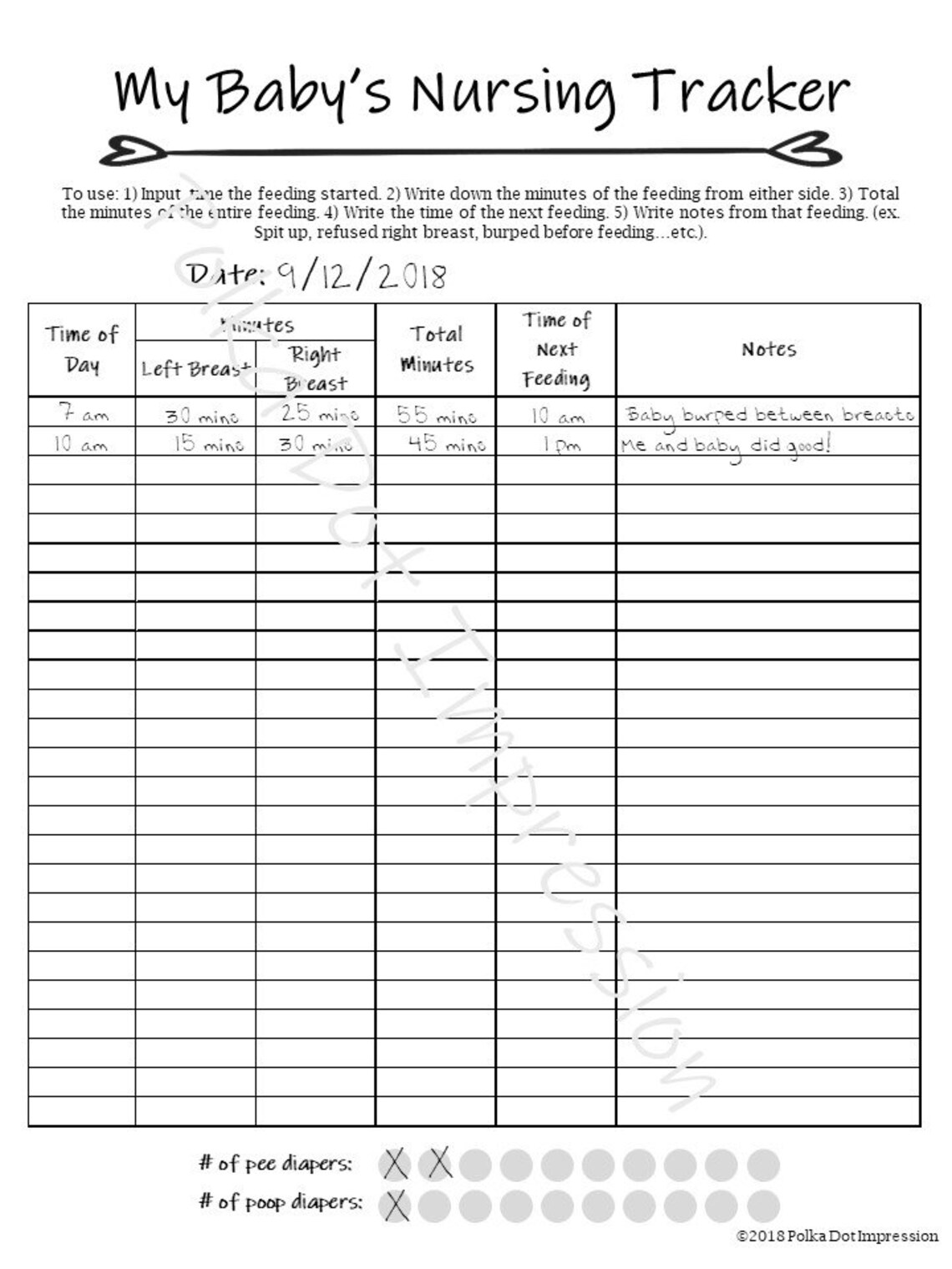 My Babys Nursing Tracker, Daily PDF Tracker for Newborns, Record Diaper ...