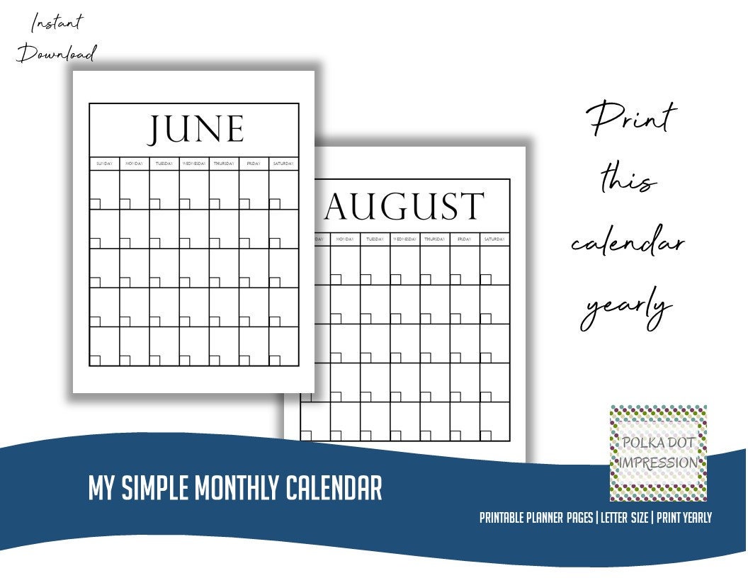My Simple Monthly Calendar| School Calendar | Month to Month Calendar ...