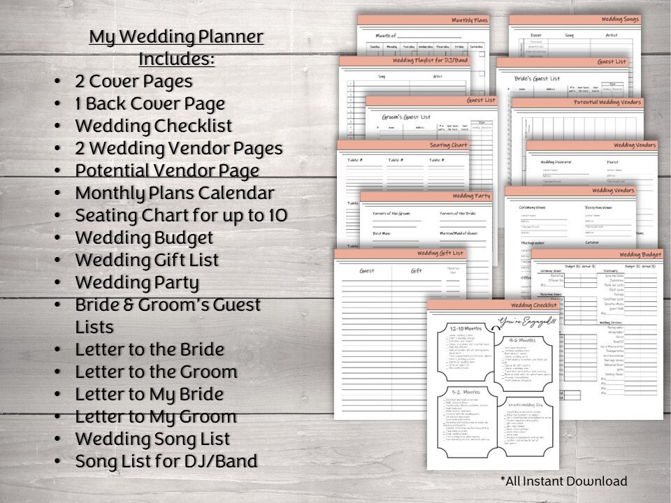Minimalist and Easy to Use Wedding Planner, Printable Wedding Planner ...
