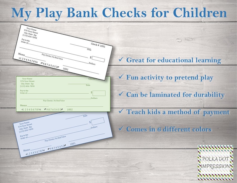 My Play Bank Checks for Children Educational Play Bank - Etsy