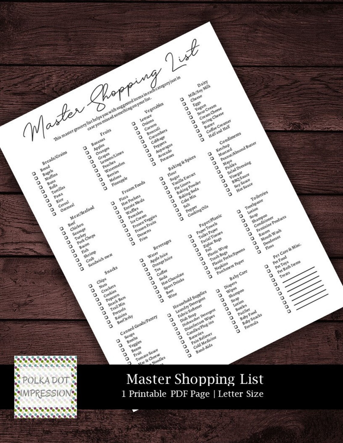 Master Shopping Planning, Grocery List, Household Shopping Plan ...