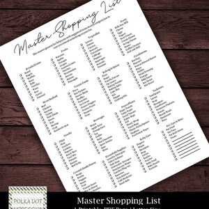 Master Shopping Planning, Grocery List, Household Shopping Plan ...