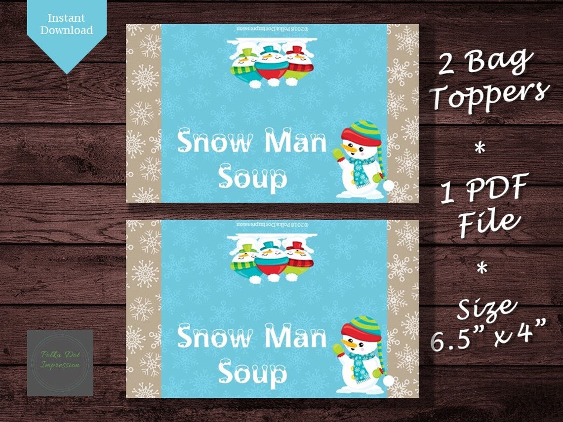 Snowman Soup Christmas Bag Toppers, Hot Chocolate Treat Bags for ...