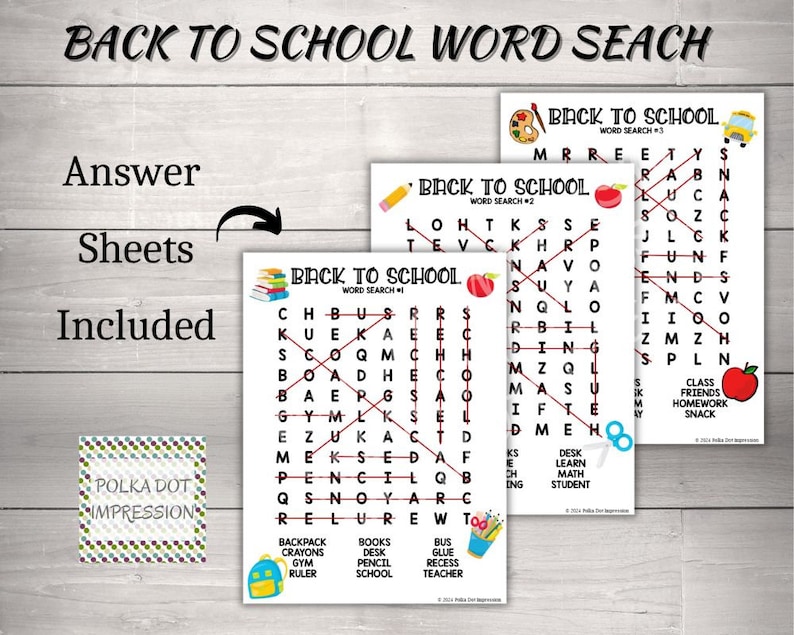 3 Back to School Word Searches for Children | for Grades 1 Through 3 ...