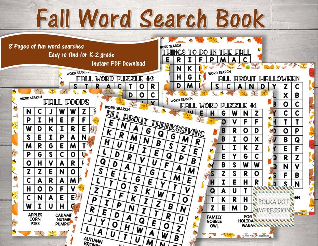 Fall Word Search Book for Children | Autumn Children Worksheets | Fall ...