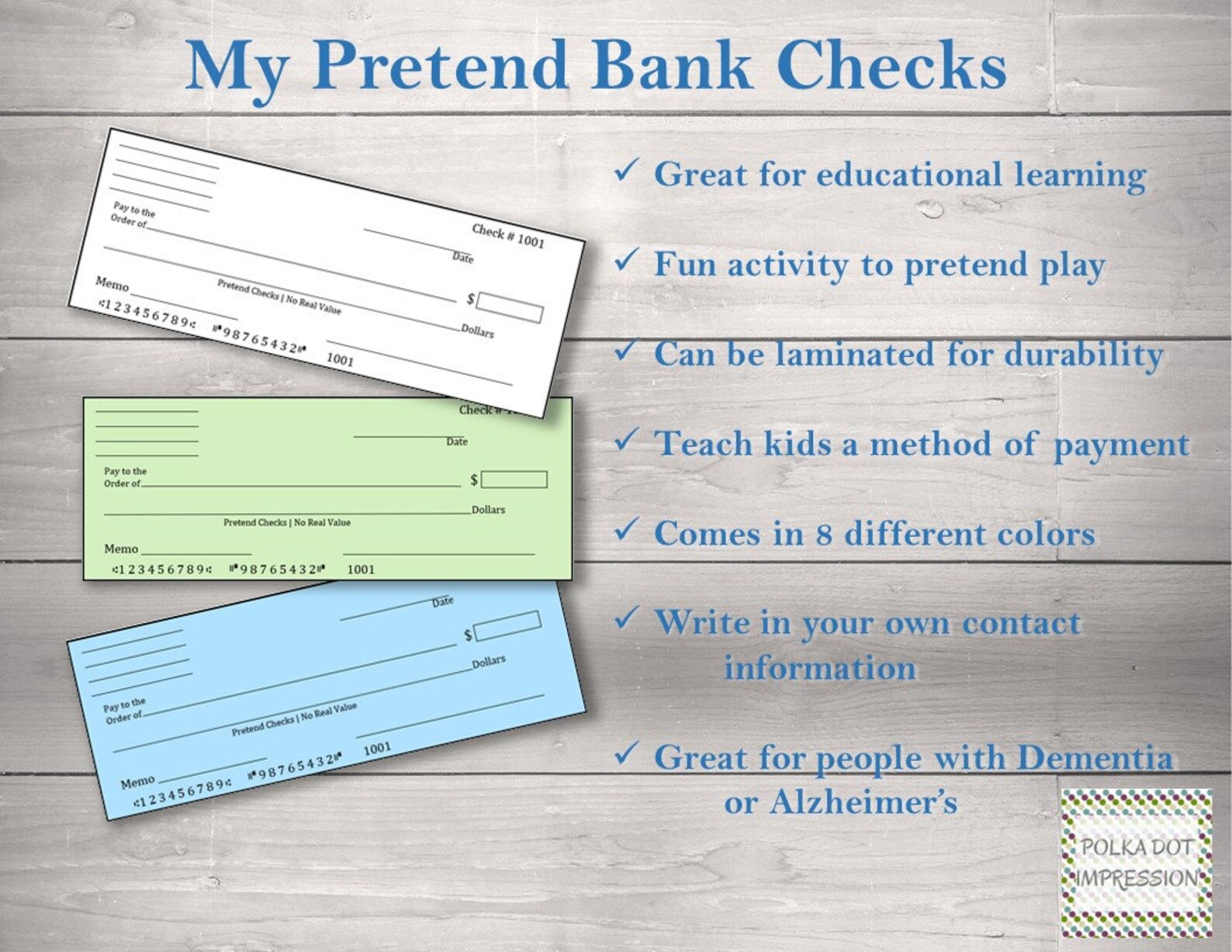 My Pretend Bank Checks | Pretend Play Checks for Kids | Play Check With ...