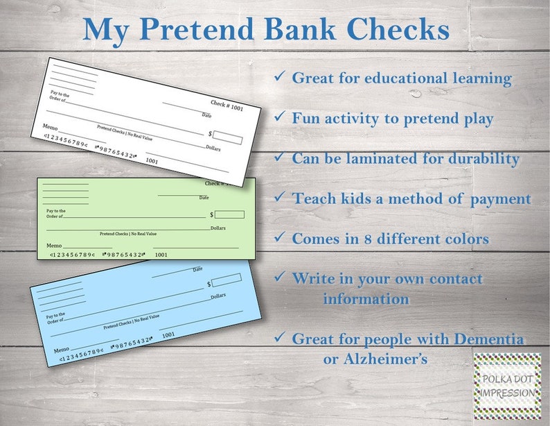 My Pretend Bank Checks | Pretend Play Checks for Kids | Play Check With ...