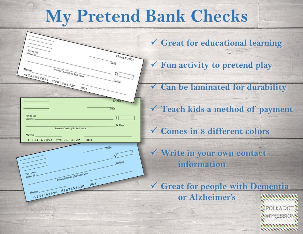 My Pretend Bank Checks | Pretend Play Checks for Kids | Play Check With ...