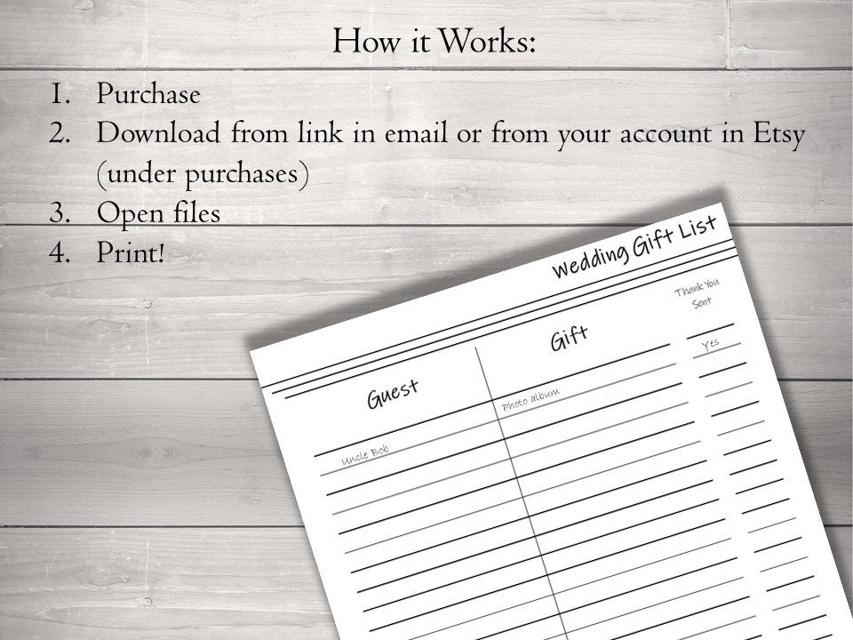 Wedding Gift List Printable Gift List Wedding Gift Management Plan My ...