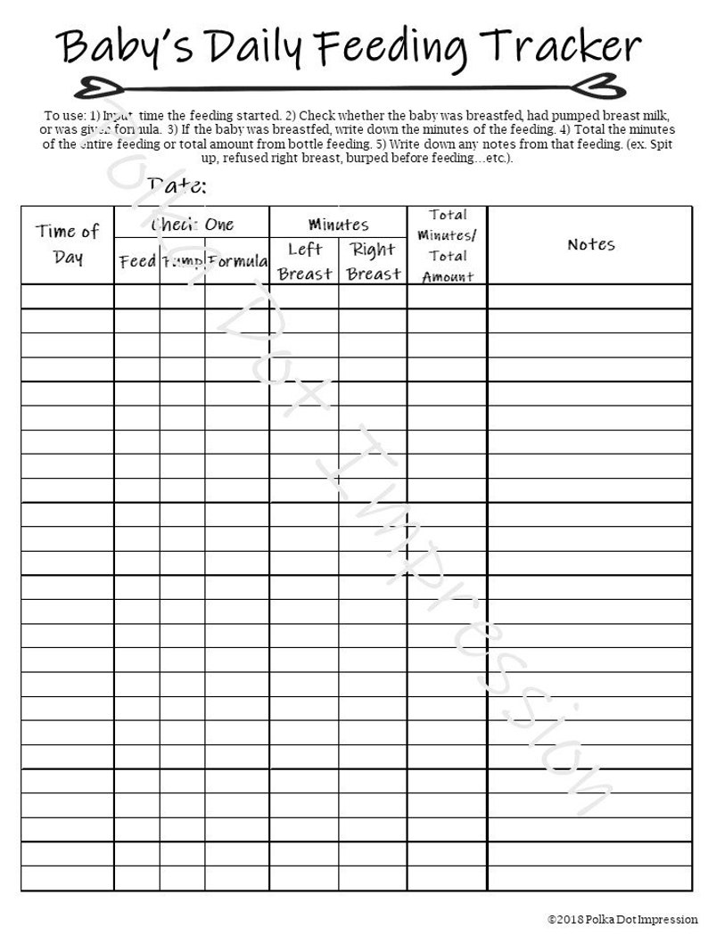 Baby’s Daily Feeding Tracker, Tracker for Feeding Baby, Newborn Feeding ...