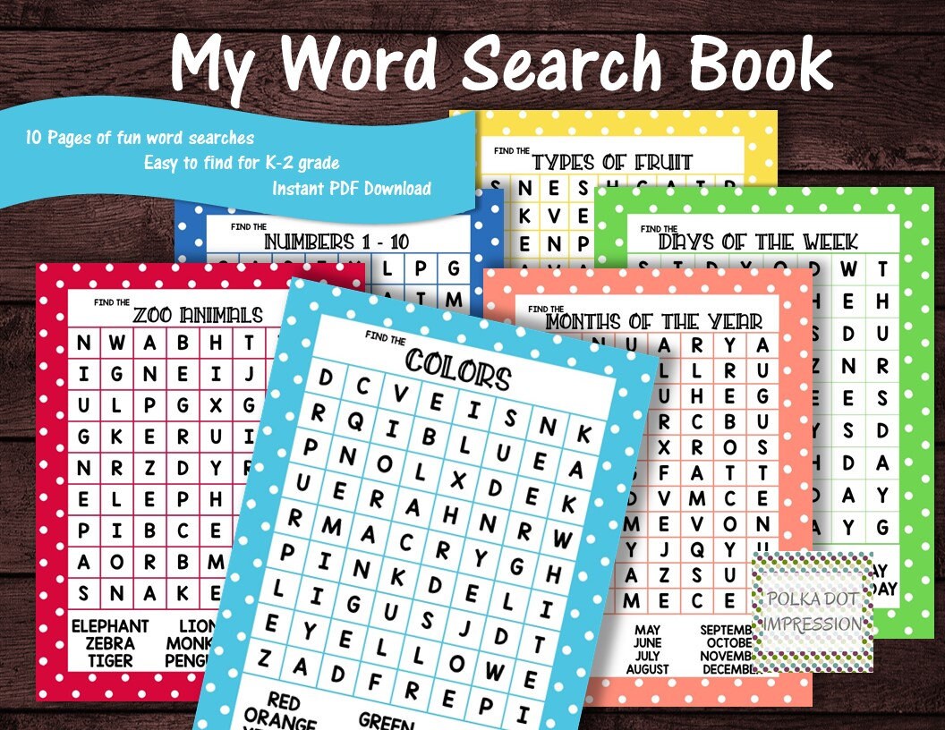 My Word Search Book for Children Kindergarten Learning Worksheets ...
