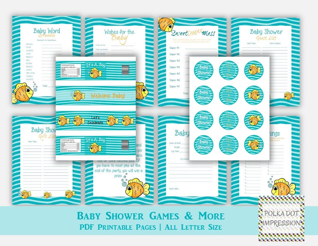 Under the Sea Themed Baby Shower Games Kit, Baby Shower Games, Cupcake ...