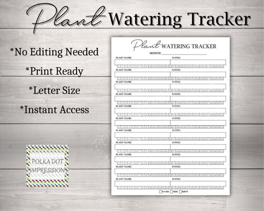 Plant Watering Tracker, House Plant Guide, Gardening Log, Checklist for ...