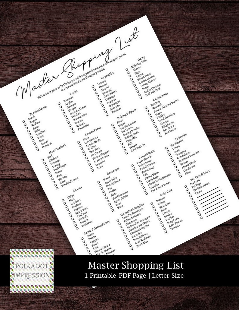 2-N-1 Grocery Lists, Master Shopping List, Sort Your Groceries ...